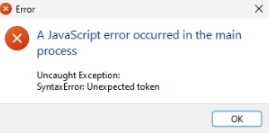 Como corrigir "Error: A javascript error occurred in the main process ...